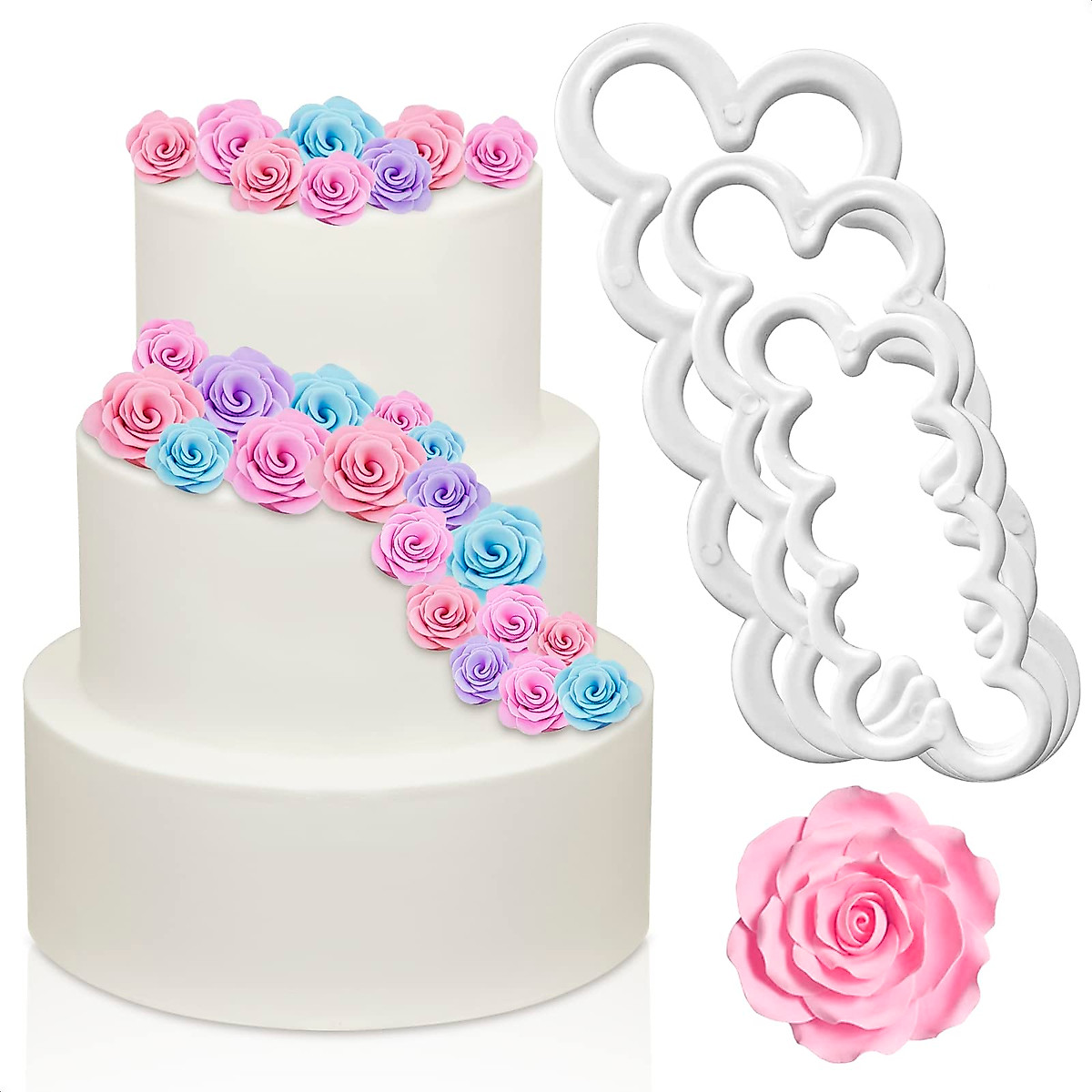 Gum Paste Rose Cutter Cake Decorating - 3Pcs Flower Petal Mold Rose Cookie Cutter Fondant Cutters Flower Cookie Cutters Edible Rose Flower Fondant Tools - Gum Paste Flowers Cake Cutter Plastic Flower