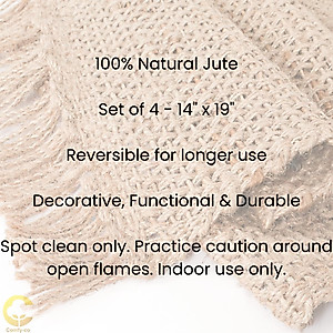 Comfy-co Handcrafted Jute Burlap Placemats Set of 4 - Farmhouse Reversible Placemats for Wedding Parties BBQ's Everyday Holidays - 100% Jute 14x19 inch Rustic Vintage Placemats Natural