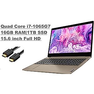 Lenovo IdeaPad 3 15.6" FHD (1920x1080) Anti-Glare Business Laptop (Intel Core i7-1065G7, 16GB DDR4 RAM, 1TB SSD, Iris Plus Graphics) French-Canadian Keyboard, Windows 10 + IST HDMI Cable