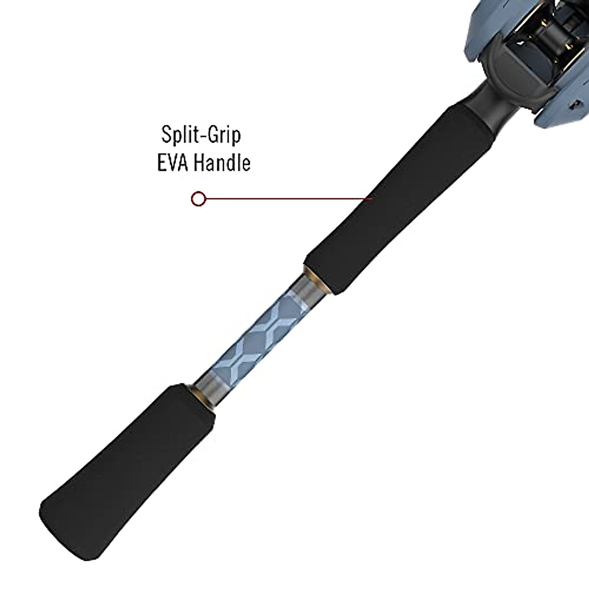 Quantum Smoke X Baitcast Reel and Fishing Rod Combo, 7-Foot 2-Inch 1-Piece EGC4 Composite Cranking Fishing Pole with Split-Grip EVA Rod Handle, Right-Hand Retrieve, Blue