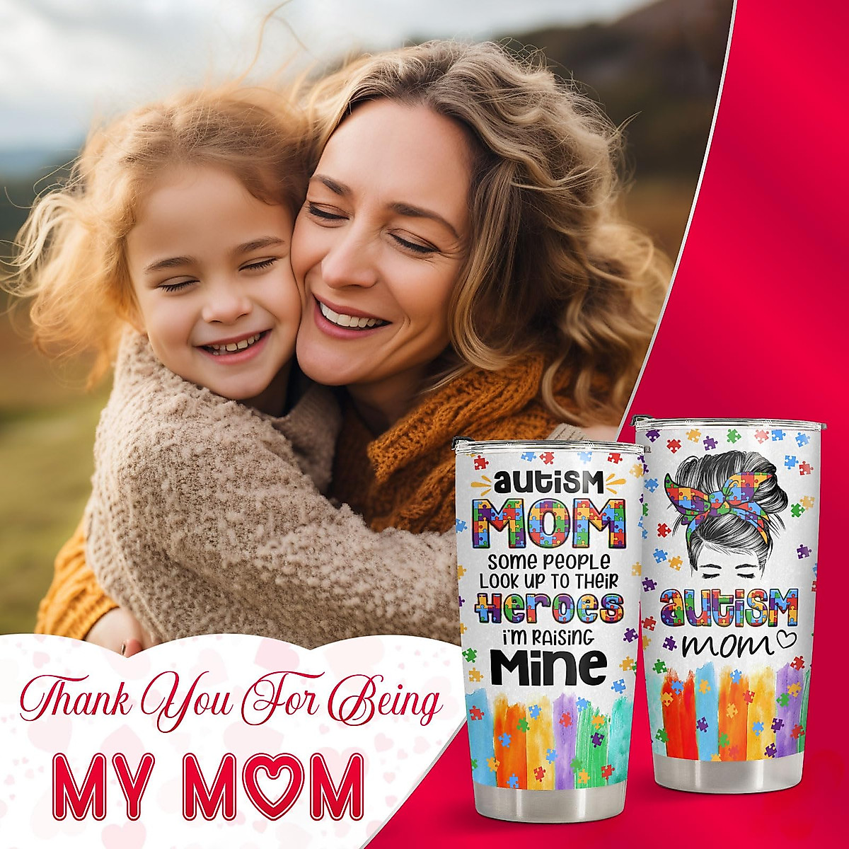 34HD Mothers Day Gifts for Mom, Autism Mom Tumbler with Lid 20oz Stainless Steel, Cool Momma Coffee Mug, Autism Awareness Gifts for Women, Teacher, Parents