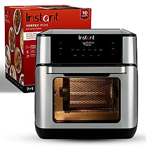 Instant Vortex Plus 10-Quart Air Fryer, From the Makers of Instant Pot, 7-in-10 Functions, with EvenCrisp Technology, App with over 100 Recipes, Stainless Steel