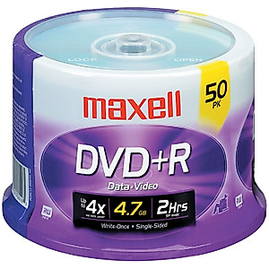 Maxell 639013 DVD+R Discs, 4.7GB, 16x, Spindle, Silver, 50/Pack