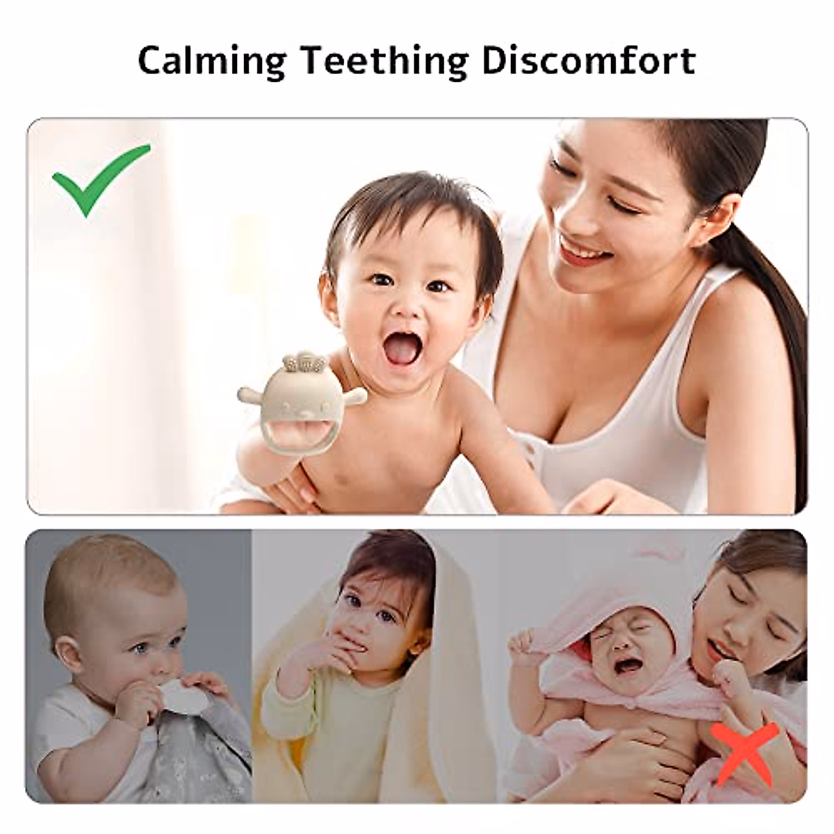 Smore Baby Silicone Teether Toy, Teether for Babies 0-6 Months, BPA Free, Anti Dropping Wrist Hand Teethers Baby Chew Toys, for Sucking Needs, for Soothing Teething Pain Relief (Beige)