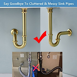 Heixutas Brass P Trap Bathroom Sink : 1 1/4 Sink Trap with Adjustable Height - Brushed Gold Bottle P-Trap with Slip Joint Extension Tube - U-Shape Basin Sink Plumbing/Pipe Replacement Kit