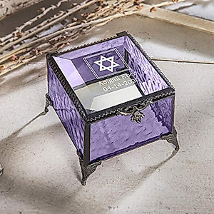 Bat Mitzvah Gifts for Girls Personalized Keepsake Engraved Jewish Star of David Purple Stained Glass Jewelry Box Trinkets J Devlin Box 836 EB250