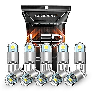 SEALIGHT 194 LED Bulbs 6000K White, 168 2825 T10 W5W 3030 Bright Chips, Dome Light, Map Door Courtesy License Plate Pack of 10