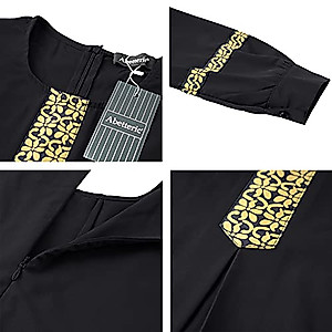 Abetteric Womens Long Sleeve Ethnic Style Full Zip Muslim Dresses Abaya with Hijabs Black 2XL