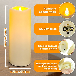 YIWER Waterproof Flameless Candles, 1 Pack Outdoor Battery Operated LED Pillars Candles, Electric Fake Candle Set of 1 with Remote, Halloween, Christmas Decorations