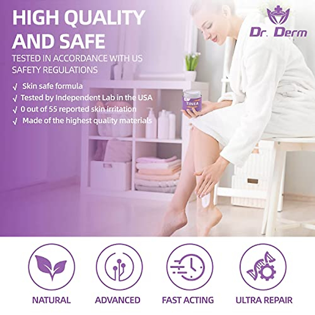 DR. DERM Tinea Versicolor Treatment, Antifungal Cream for Tinea Versicolor & Pedis, All-Natural Athletes Foot Treatment Ringworm Treatment for Humans, Fast Healing Anti Fungal Skin Cream