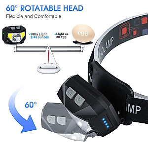 MOICO Headlamp Rechargeable,1100 Lumen Super Bright LED Head Lamp Flashlight with White Red Light, 2 Pack Motion Sensor Waterproof Head Lights, 8 Mode Headlight for Outdoor Camping Fishing Running