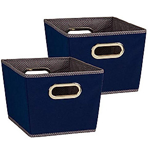 Household Essentials Small Tapered Decorative Storage Bins, 2 pc Set, Blue, Navy Blue