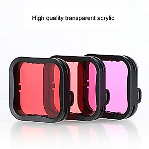 Underwater Camera Dive Filters for GoPro Hero 5, 6 and 7 Black Super Suit Waterproof Housing Case in Red, Light Red, and Magenta, Professional Color Correcting Photography Accessory