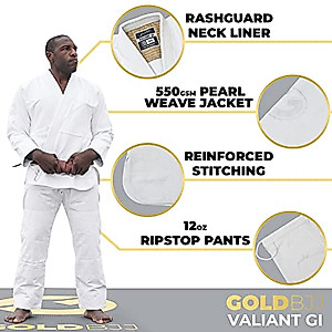 Gold BJJ Valiant Gi - Heavyweight 550gsm Pearl Weave Jiu Jitsu Uniform - IBJJF Legal (White, A2)