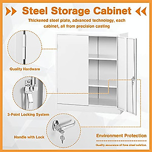 Pataku Metal Storage Cabinet Lockable Steel Storage Cabinet with Doors and Shelves, Office Locking Cabinet for Home, Office, Garage, Warehouse, Basement (White)
