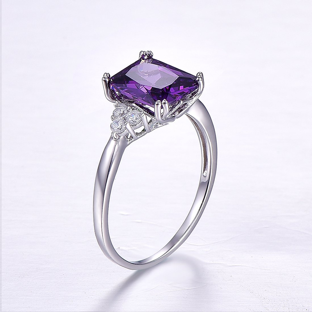 Merthus 8x10mm Radiant Cut Simulated Amethyst Simple 925 Sterling Silver Engagement Ring for Women Size 6