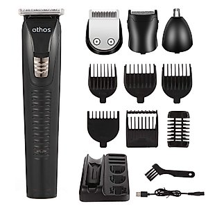 othos Multi-Functional Electric Grooming Hair Clipper Beard Trimmers Shaver Kit for Men Shaver Mustache Hair Face Nose Body Ear Trimmers Set USB Charging Rechargeable Lithium Battery Cordless Stand