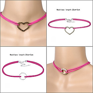 Tpocean 14 PCS Mothers Day Necklace Adjustable Lace Velvet Choker Pink Necklace Set with Charms Pendant Flower Blet Leather Choker Set for Women Girls