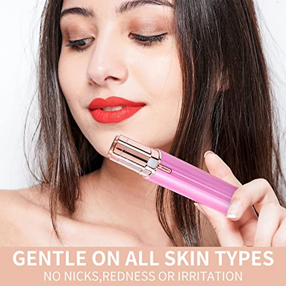 Facial Hair Removal for Women, Mini Epilator Portable Anytime, Suitable for Facial Bikini Peach Fluff on Beard Lips Chin, USB Charging(Rose red)