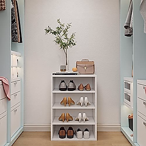 WAHEY Shoes Rack, 4-Tier Free Standing Wood Closet Organizer Unit, FSSR003