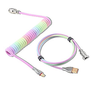 Fourmor Custom Coiled USB C Cable for Gaming Keyboard Double-Sleeved Mechanical Keyboard Cable with Slim Type Detachable Metal Aviator, 1.8M USB-C to USB-A