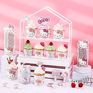 CHEFMADE 100 Pack Baking Cups Liner, 2 Oz Hello Kitty Cupcake Liners with 200Pack Mini Card, Cupcake Paper Cups for Muffins Desserts, Bake Sales, Wedding Table Decor, Baby Showers, Party Treats