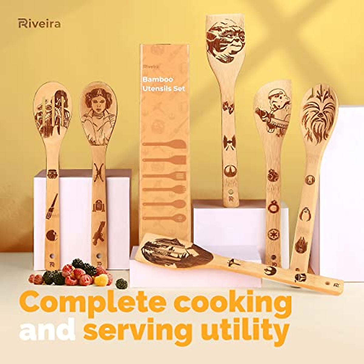 Riveira Star War Gifts Home Decor Wooden Spoons For Cooking Utensils Set 6-piece Starwars Gifts Kitchen Utensils Spatulas For Nonstick Cookware Gift House Warming Presents Fun Finds For Men And Women
