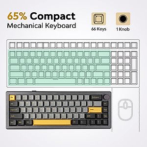 EPOMAKER EK68 65% Wireless Gaming Keyboard, Hot Swappable Gasket Mechanical Keyboard with Metal Knob, Bluetooth 5.0/2.4Ghz Wireless/USB-C Wired Custom Keyboard (Black Gold, Gateron Pro Yellow)