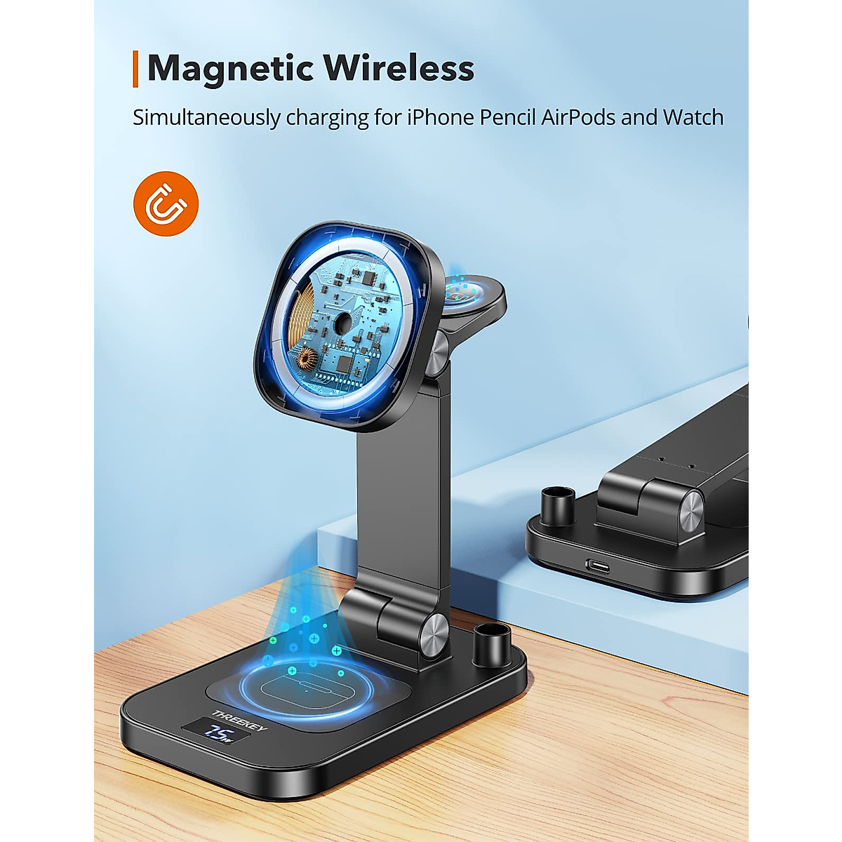 Wireless Charging Station for iPhone, 4 in 1 Fast Wireless Charger Stand with USB C Adapter Compatible with iPhone 16/15/14/13/12 Pro Max/Plus, Airpods, iWatch 5/SE/6/7/8, iPad Pencil 1st Generation