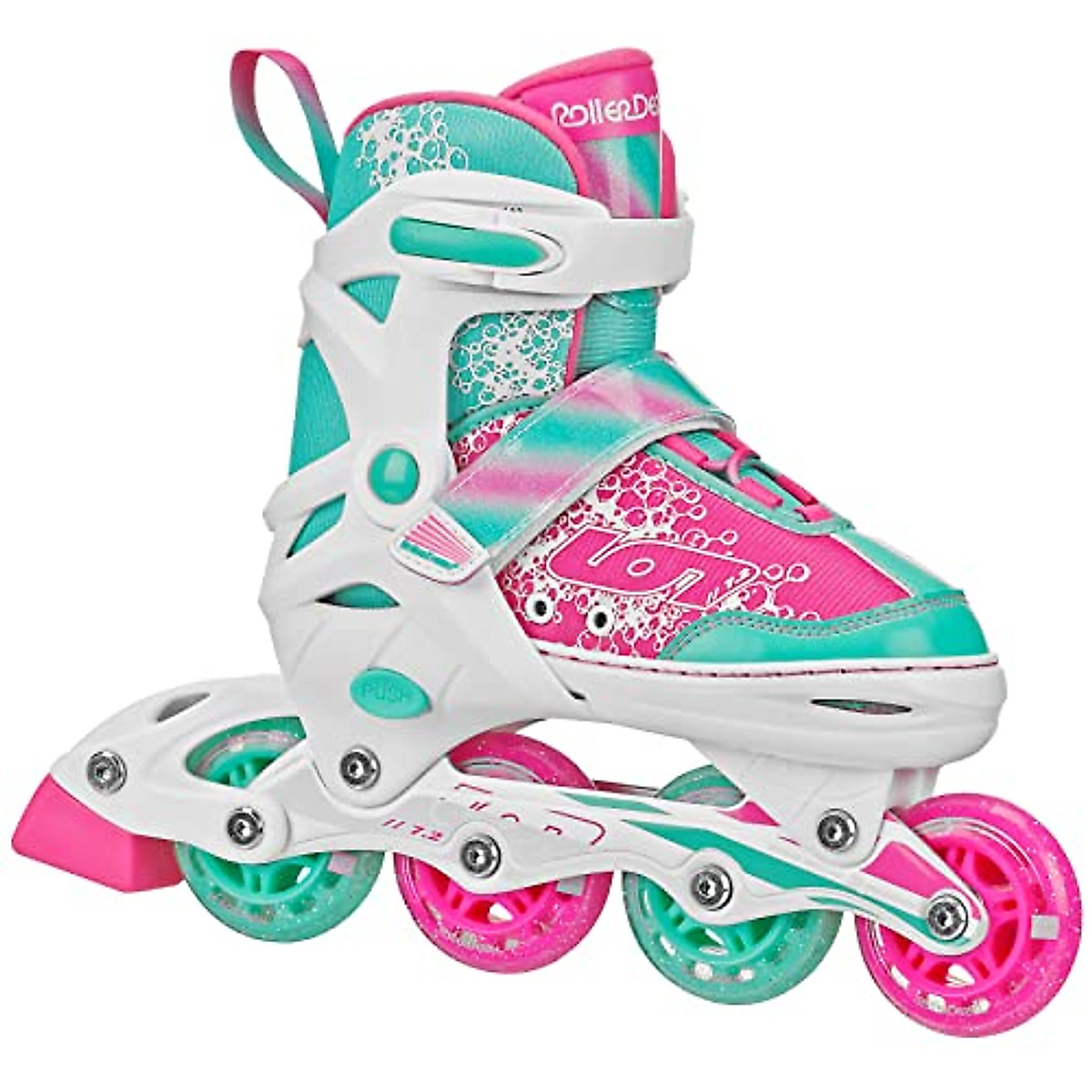 Roller Derby ION 7.2 Girl's Adjustable Inline Skates White/Mint/Pink Size Medium (2-5)