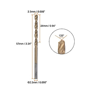 HARFINGTON 3pcs Twist Drill Bits 2.5mm Titanium Coated (HSS-E) M42 High Speed Steel 8% Cobalt Straight Shank for Stainless Steel Aluminum Alloy Metal