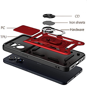 JCUEGRNY Compatible with Oneplus Nord N20 5G Case,[2 Pack] HD Screen Protector,Built Slide Camera Protection Cover & Ring Kickstand,Hybrid Heavy Duty Shockproof Phone Case for 1+ Nord N20 5G Red