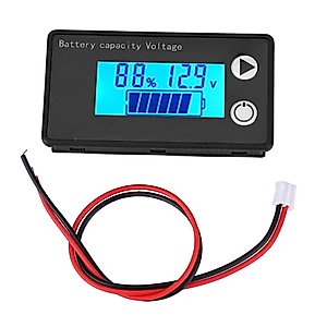 Battery Monitor LCD 12V Digital Battery Capacity Tester Lithium Battery Volt Meter Universal Percentage Display Voltmeter Voltage Indicator ((10-100V) Blue + Alarm)