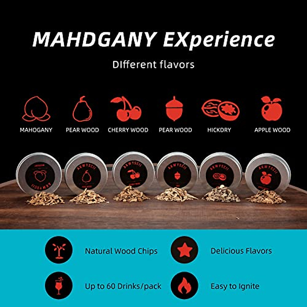 Cocktail Smoker Kit With Torch, Old-fashioned Whiskey Smoker Infuser Kit for Party, 6 Flavored for Cocktail, Whiskey, Bourbon Smoker Lover, Gifts for Birthday, Men, Dad, Husband (Without Butane)