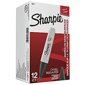 Sharpie 38201 Permanent Markers, Chisel Tip, Black, 12 Count