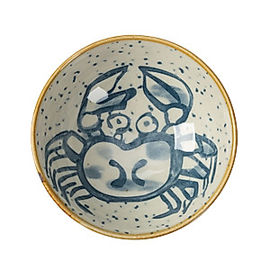 TJ Global Set of 6 Traditional Japanese Pottery Ceramic Bowls with Different Fish Designs for Rice, Salad, Soup, Cereal, Snacks, Ice Cream - 10 Fluid Ounce Capacity