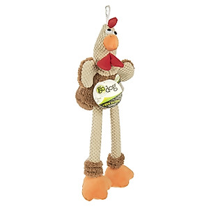 goDog Checkers Skinny Rooster Squeaky Plush Dog Toy, Chew Guard Technology - Brown, Large