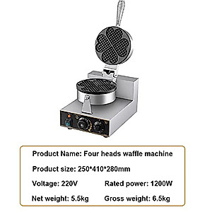Waffle Maker, Commercial Stainless Steel Waffle Maker, Double Sided Heating, Non-Stick Plate/Easy To Clean, Adjustable Temperature (50~250°C), For Restaurant, Bakery,A