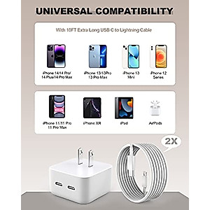 iPhone Fast Charger, 40W Dual USB-C Quick Wall Charger[MFi Certified] 2pack 10FT Extra Long Lightning Cable+Double Port Foldable USBC Apple Charger Fast Charging for iPhone 14/13/12/11/XR/XS/SE/iPad