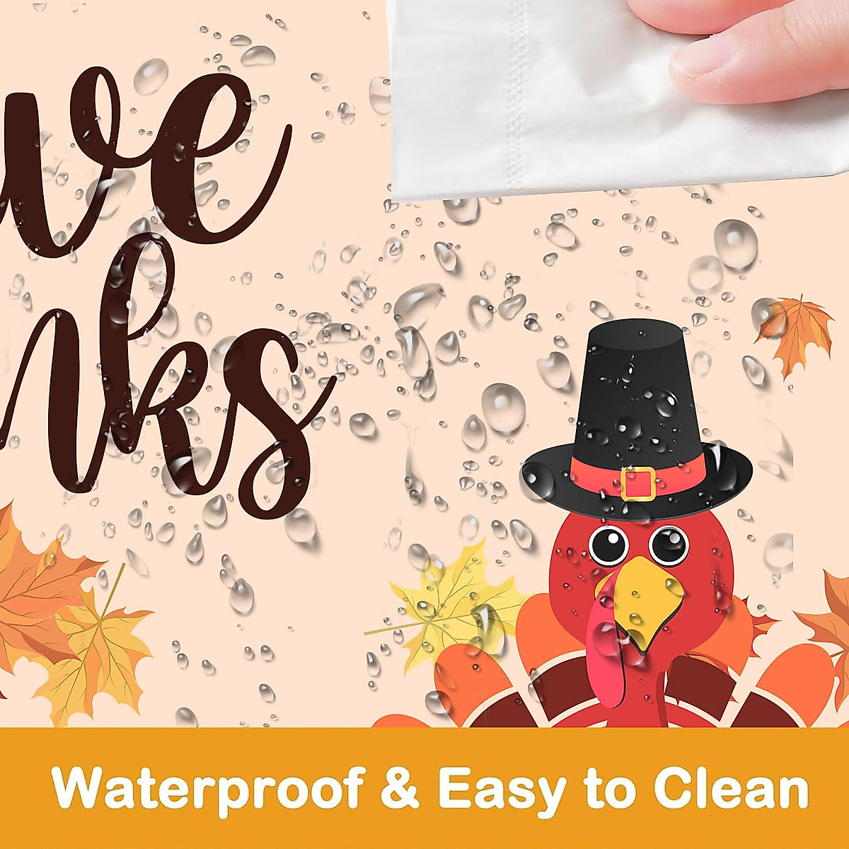 Fecedy Happy Thanksgiving Hanging Extra Large Fabric Sign Poster Background Banner with Pumpkin Maple Leaves Turkey Pattern for Thanksgiving Day Autumn Harvest Decorations 43.3"x70.8"