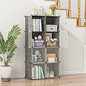 Aeitc 8 Cube Storage Organizer Closet Shelves Storage Cubes DIY Cubby Organizing Modular Cabinet Bookcase Cubby Closet Shelf for Bedroom, Living Room, Black with Clear Door