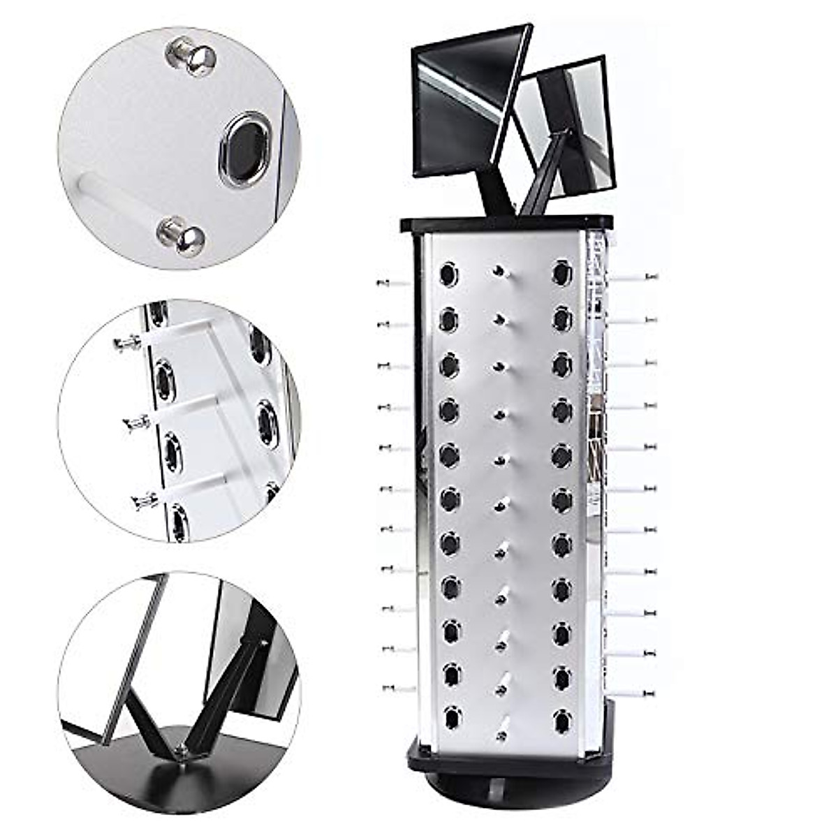 ONEPOINTPOINT Glasses Display Stand 360° Rotating 44 Pairs of Sunglasses Eyewear Holder Display Rack with Mirror (Square)