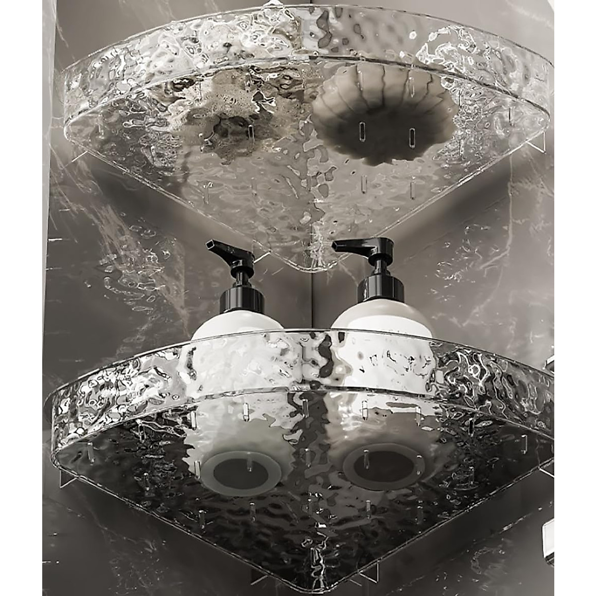 Generic Raidley No Drill Clear Wall Caddy, No-Drill Clear Wall Caddy Drill-Free Removable, Multifunctional Triangle Storage, Storage Rack for Kitchen, Bathroom (Grey 2Pcs), aq3534