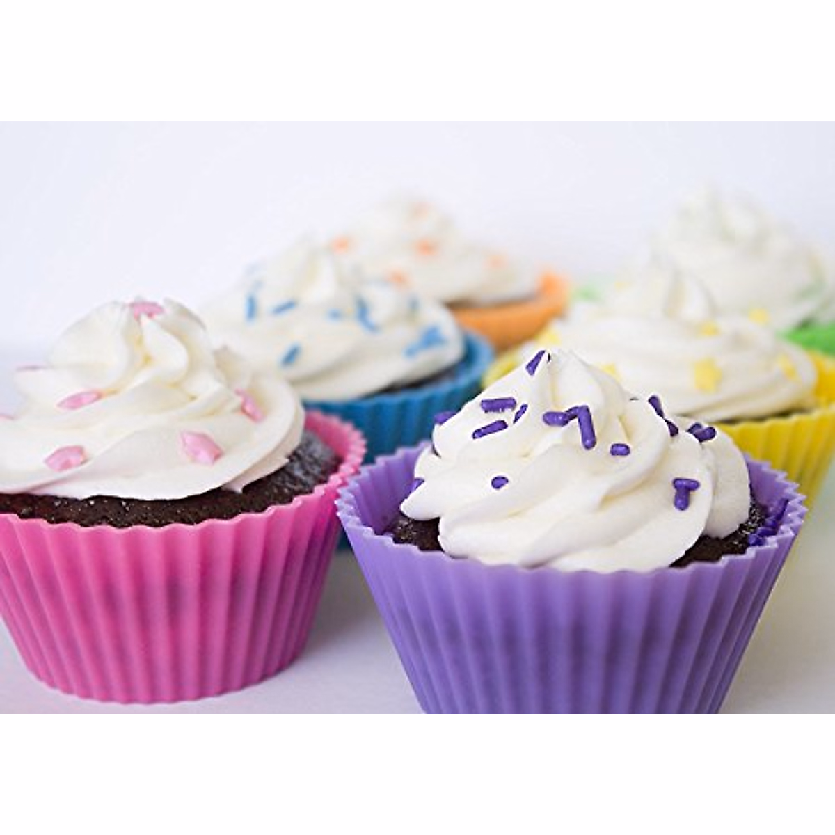 Pantry Elements Silicone Baking Muffin cups with Bonus Gift Storage Jar, 24 Pack, Heavy Duty, Reusable Non-stick, BPA Free Molds, The Original Rainbow Vibrant Silicone Cupcake Liners