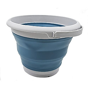SAMMART 8.5L (2.2 Gallon) Collapsible Plastic Bucket - Foldable Round Tub - Portable Fishing Water Pail - Space Saving Outdoor Waterpot. Size 31cm Dia (Grey/Steel Blue, 2)