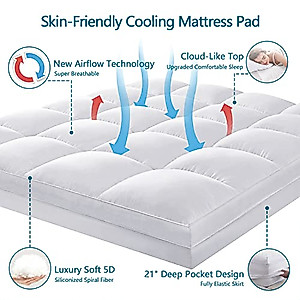 CHOKIT Luxury Soft 5D Spiral Fiber Queen Mattress Topper, Extra Thick Mattress Pad Cover for Back Pain Relief, Cooling Breathable Pillow Top Protector with 8-21" Deep Pocket, All Season Bedding