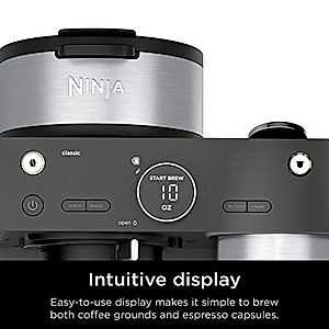 Ninja CFN601 Espresso & Coffee Barista System, Single-Serve Coffee & Nespresso Capsule Compatible, 12-Cup Carafe, Built-in Frother, Espresso, Cappuccino & Latte Maker, Black & Stainless Steel