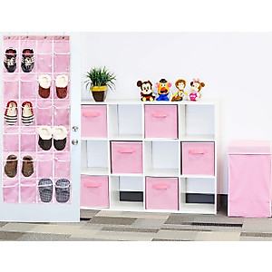 Simple Houseware 24 Pockets - Crystal Clear Over The Door Hanging Shoe Organizer, Pink