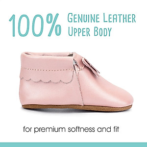 Zutano Unisex Baby Leather Moccasins, Slip Resistant, Soft-Sole Stay On Baby Shoes, Pink Shimmer, 18M