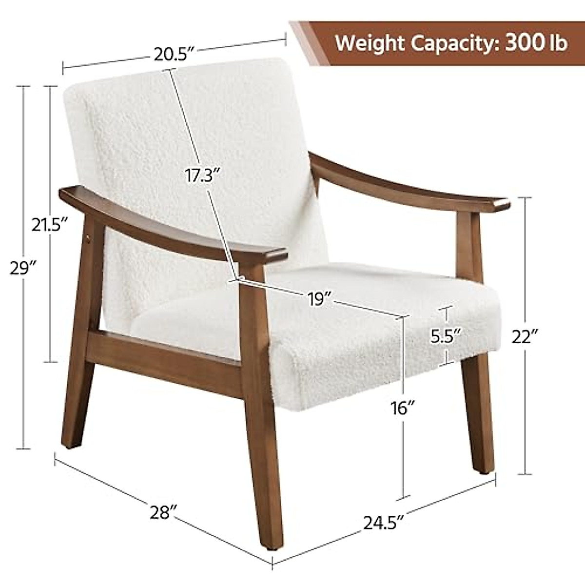 Yaheetech Fabric Accent Chair, Mid-Century Modern Armchair with Solid Wood Legs, Reading Leisure Chair with High Back for Living Room Bedroom Waiting Room,Ivory